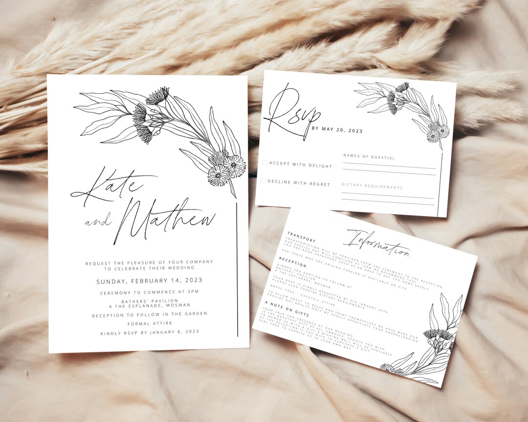 Australian Natives Wedding Invitation Suite Editable Template ...