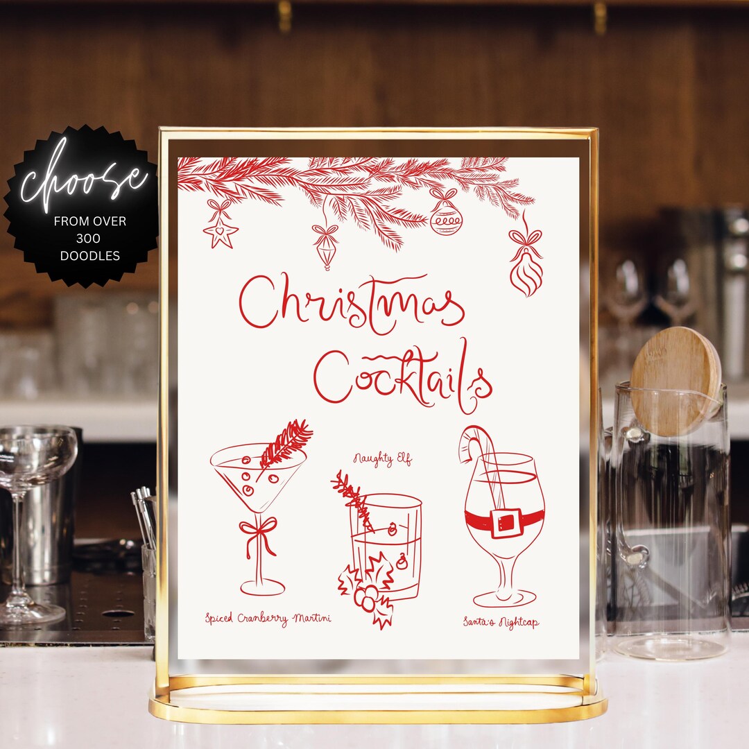 Christmas Drink Bar Menu Template Printable, Handdrawn Lineart ...