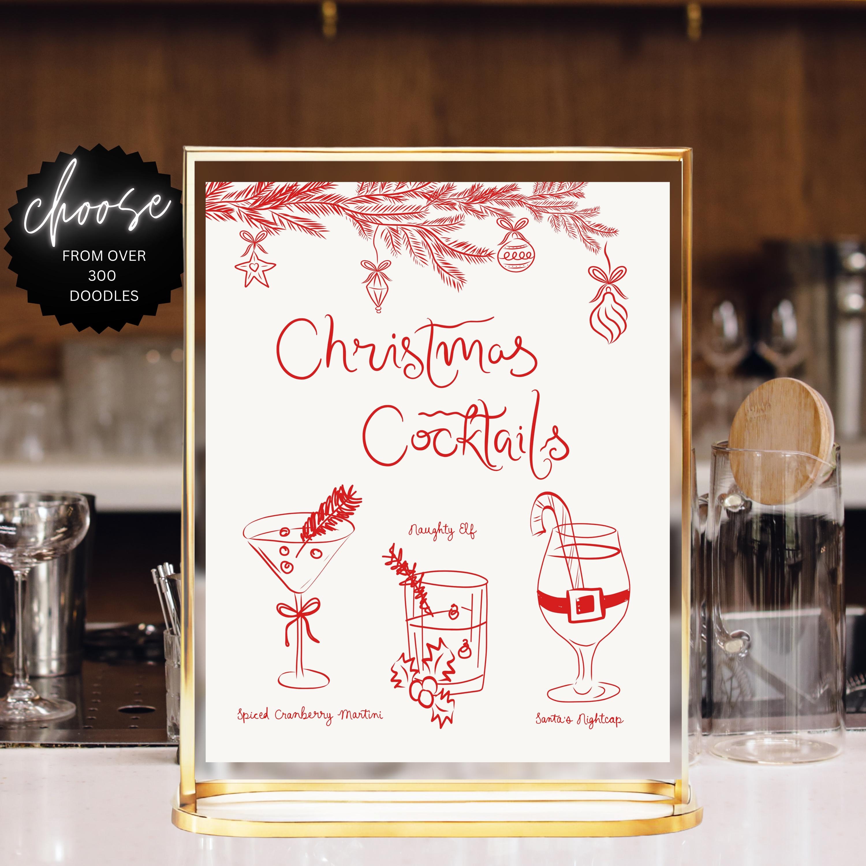 Christmas Drink Bar Menu Template Printable, Handdrawn Lineart ...