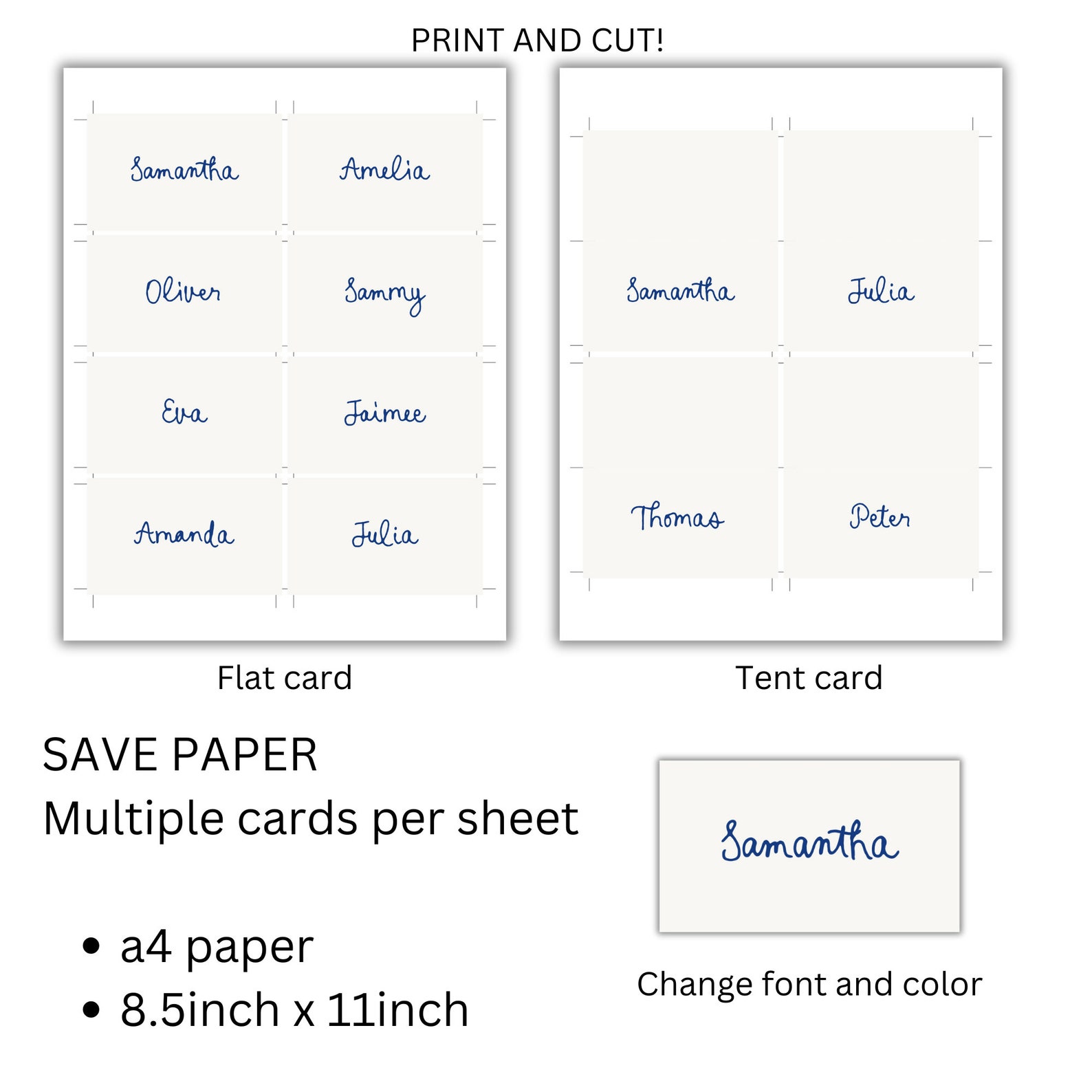 Handwritten Place Cards Template, Whimsical Place Card, Green Place ...