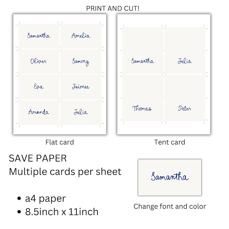 Handwritten Place Cards Template, Whimsical Place Card, Green Place ...