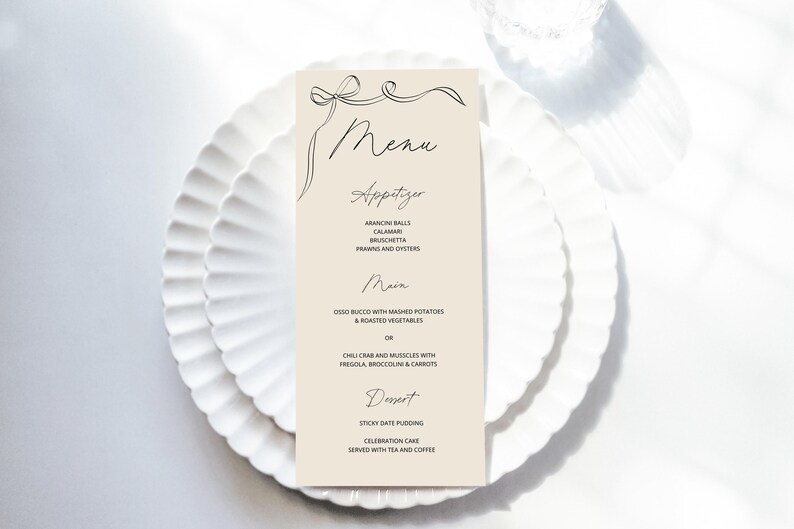 Whimsical Wedding Menu Template Printable, Beige Menu Handwritten ...