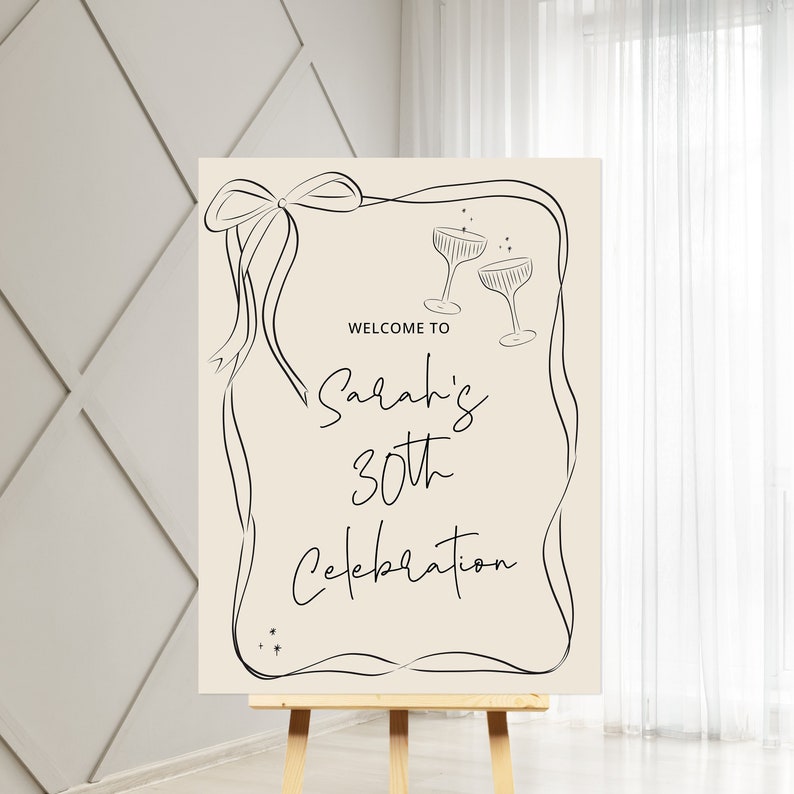 30TH Welcome Sign Beige Birthday Sign for Girl, Editable Whimsical ...