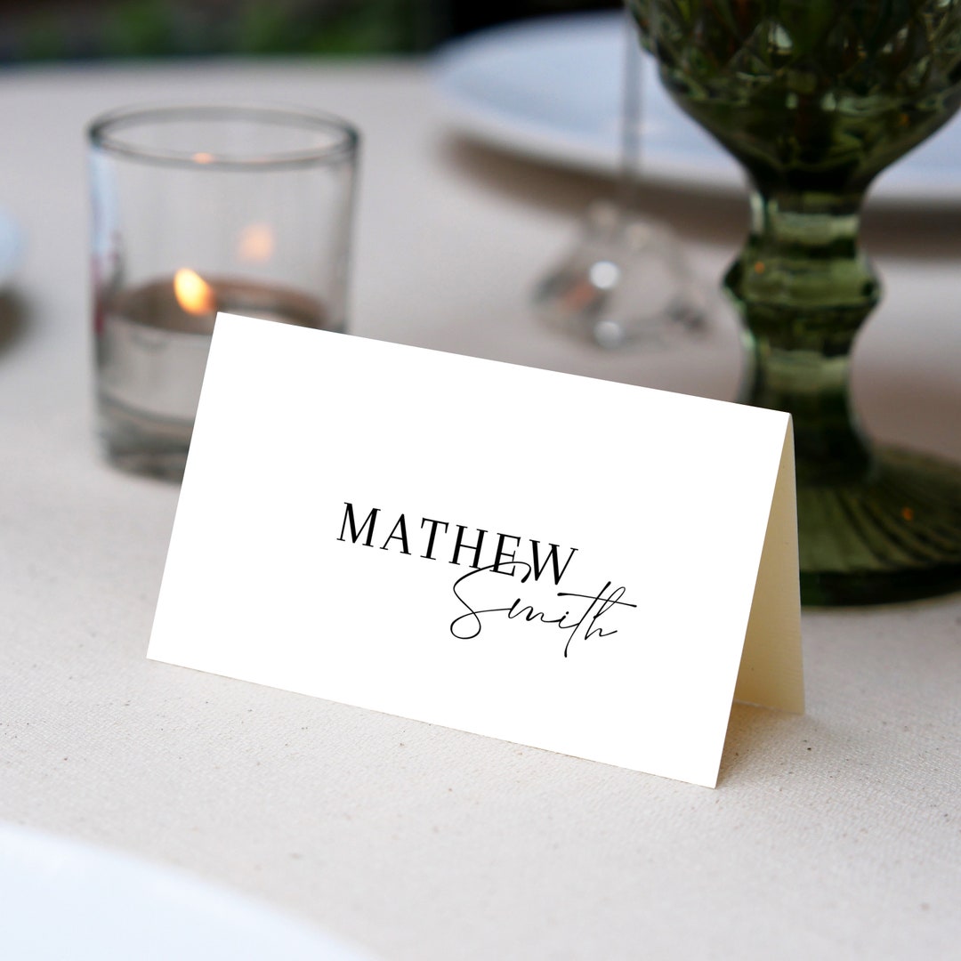 MINIMAL Wedding Place Cards Template, Editable Place Card, Black and ...