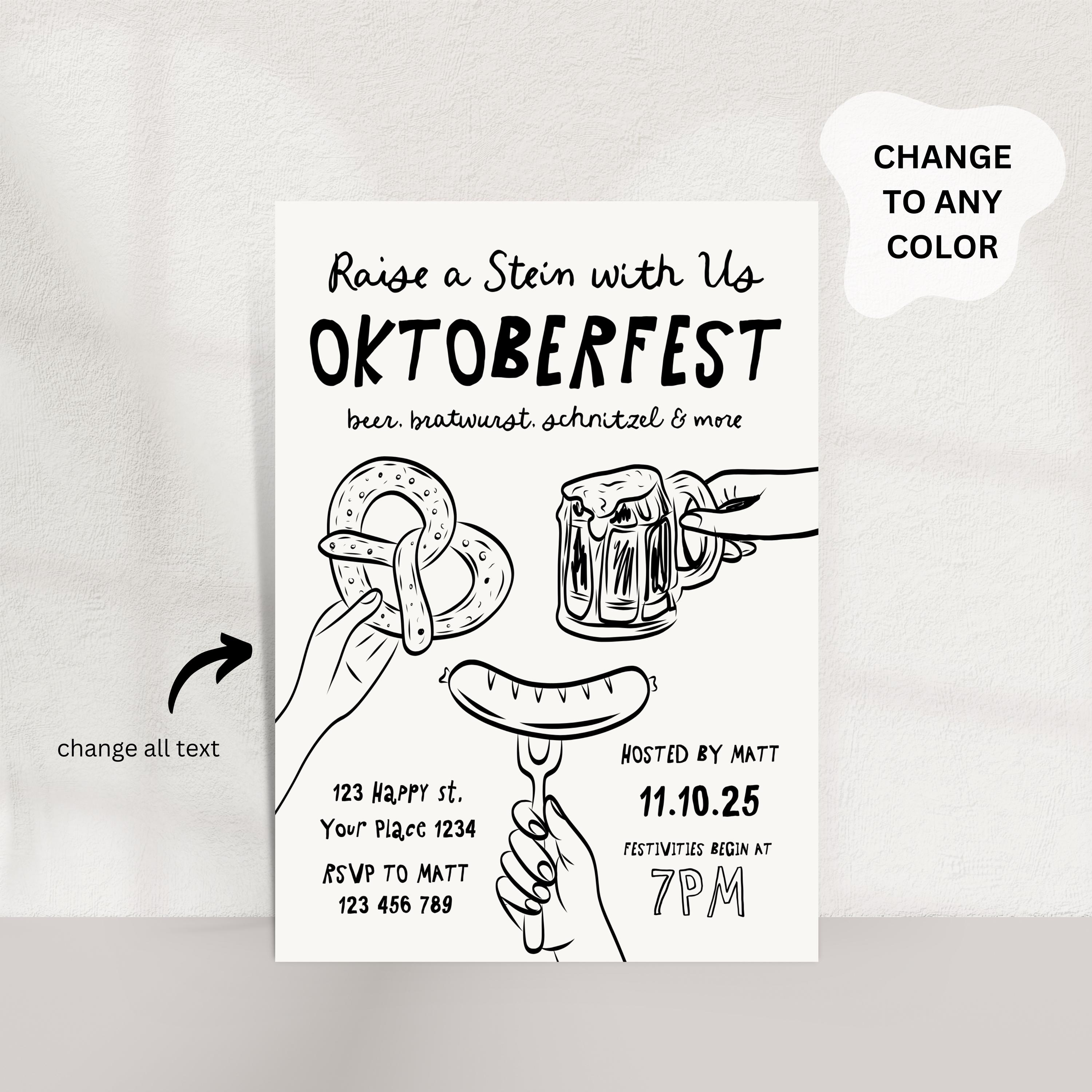 Oktoberfest Invitation Template – Beer Brat Pretzel Party Invite ...