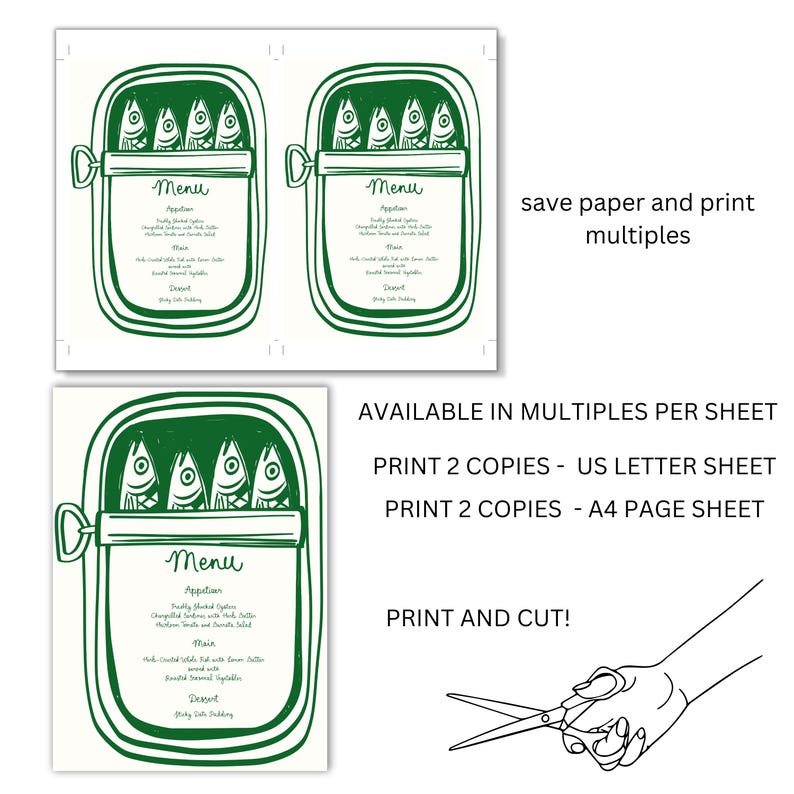 Sardine Italian Inspired Menu Template Printable, Hand Drawn ...