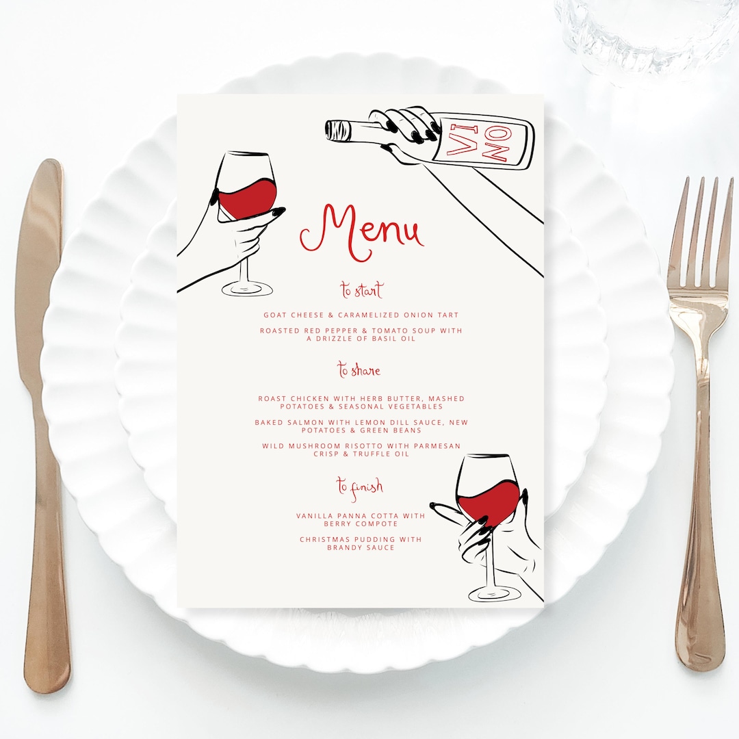 Italian Themed Menu Template, Editable Pasta Party Dinner Menu, Vino ...
