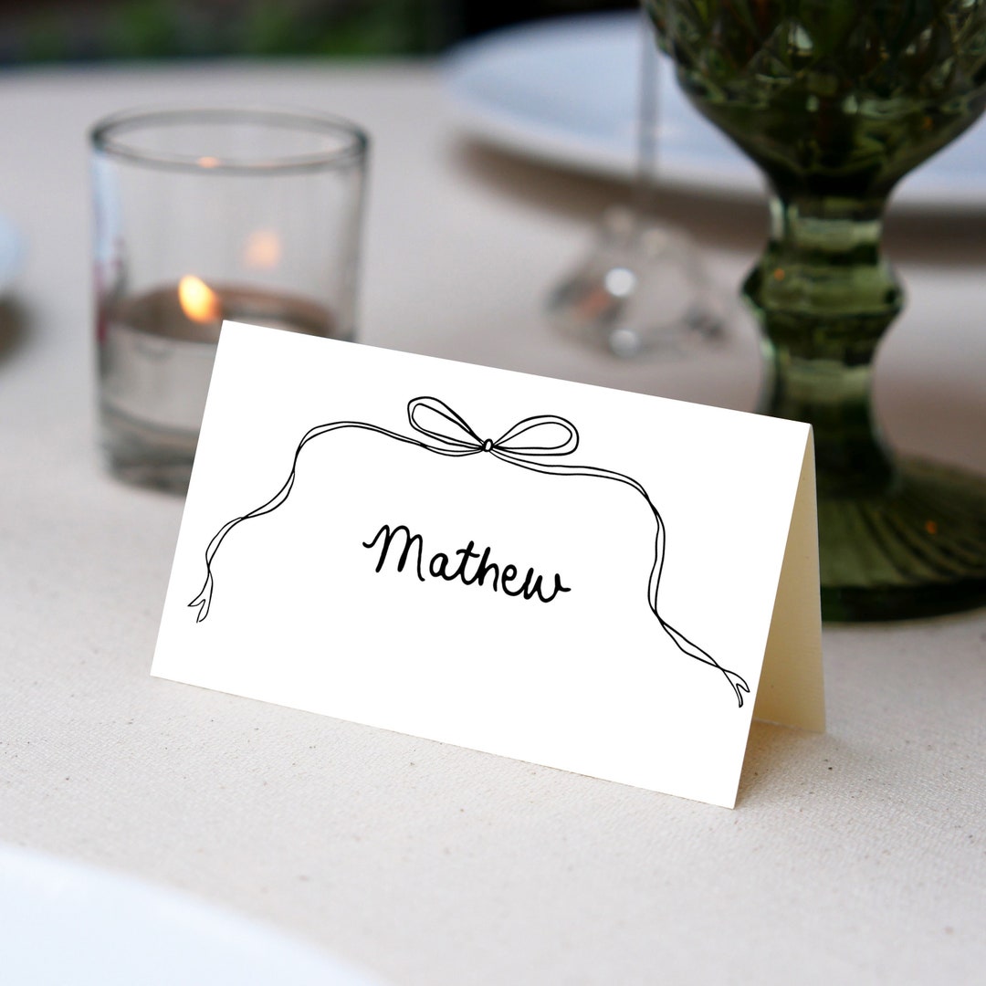 Bow Wedding Place Cards Template, Bow Place Card, Black Bow Wedding ...