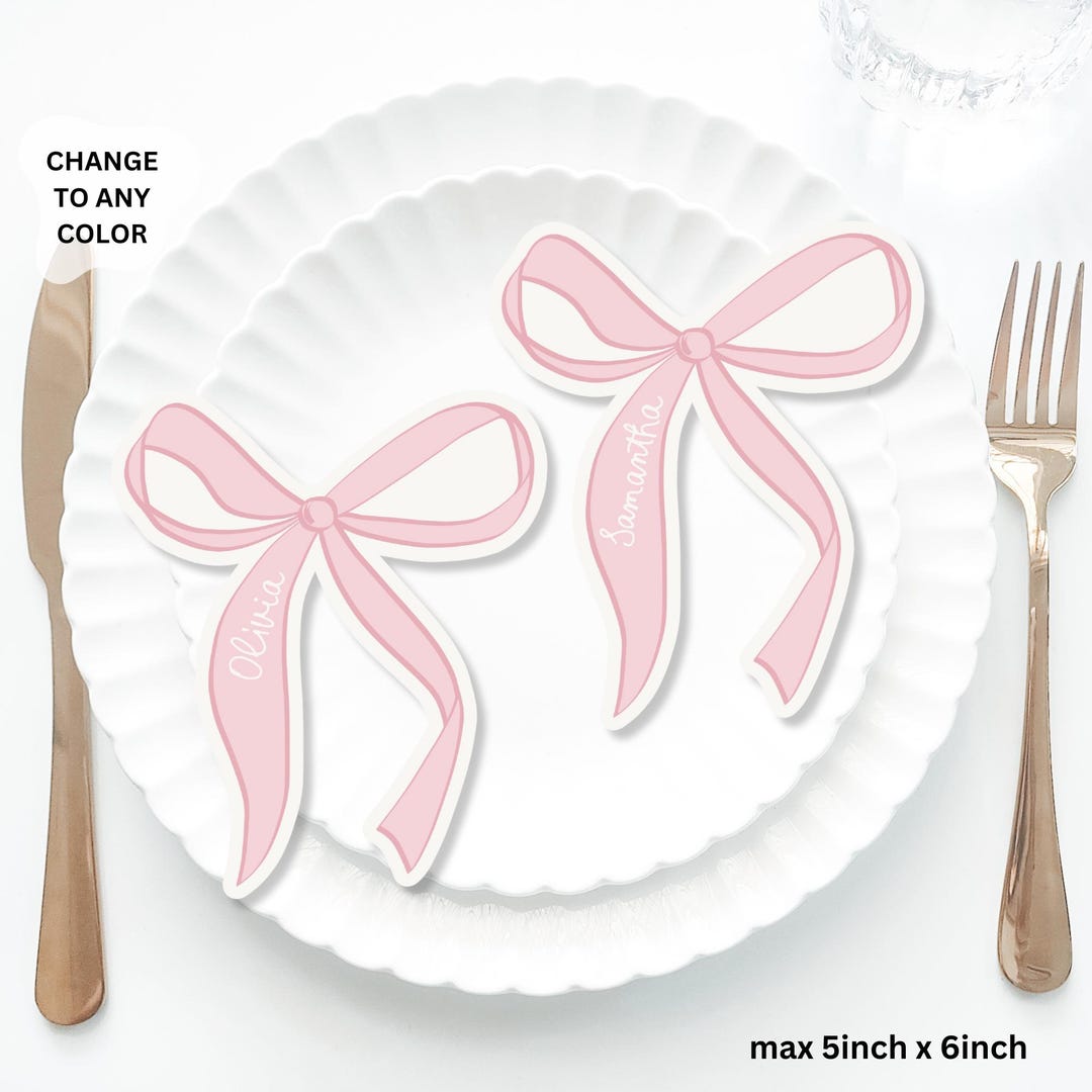 Pink Bow Place Cards Template, Whimsical Bow Place Card, Bow Editable ...