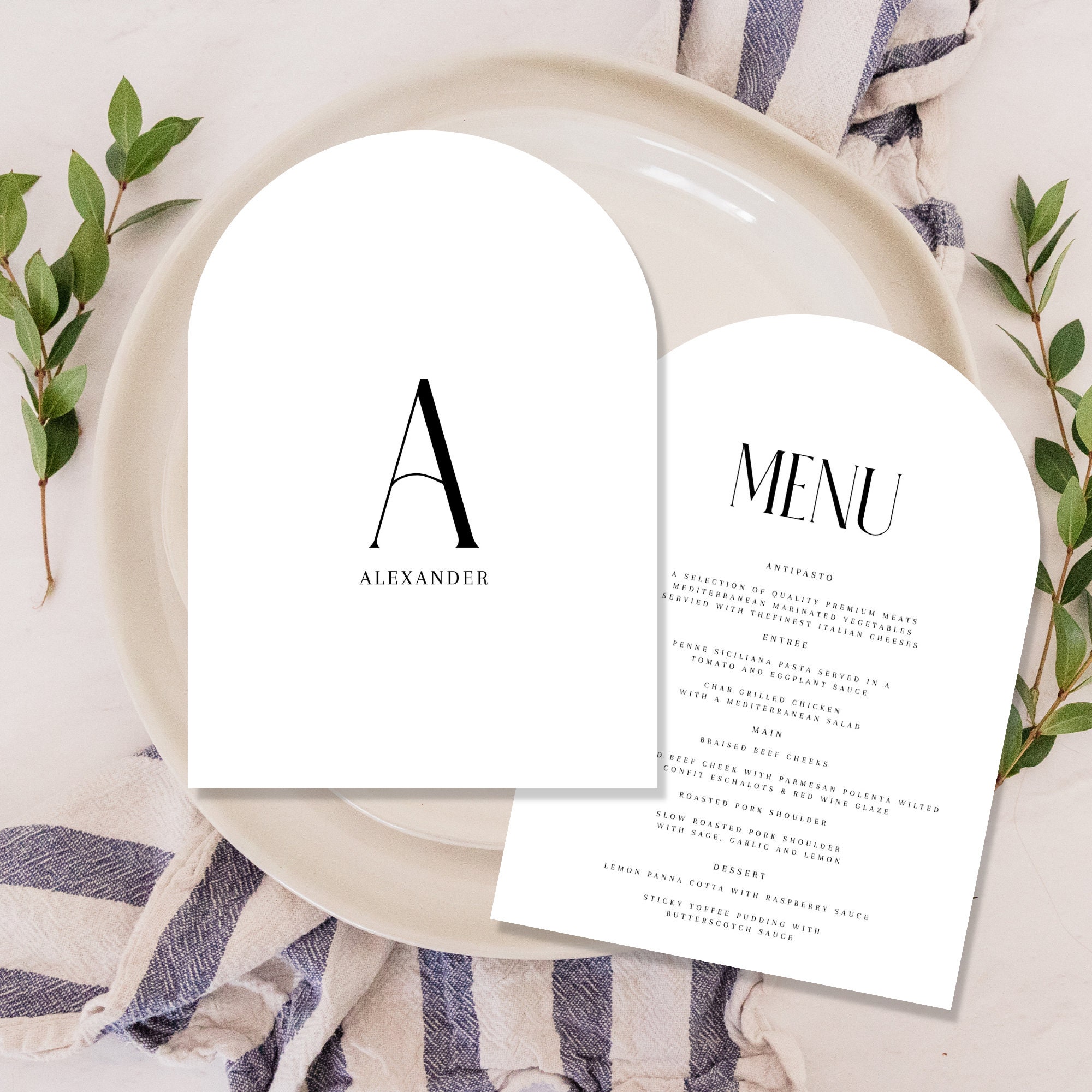 Menu and Name Card Placecard Wedding Menu Template Printable - Etsy