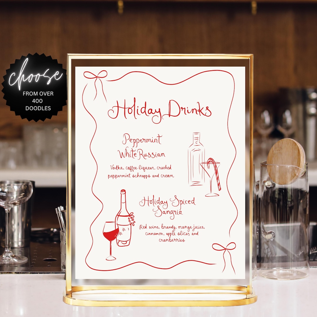 Holidays Drink Bar Menu Template Printable, Handdrawn Lineart ...