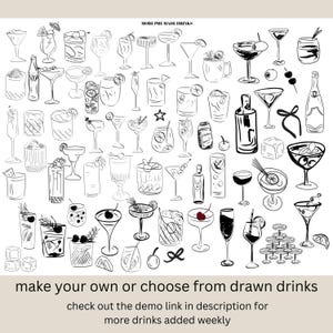 Drink Bar Menu Template Printable, Hand Drawn Line Art Illustrated Bar ...