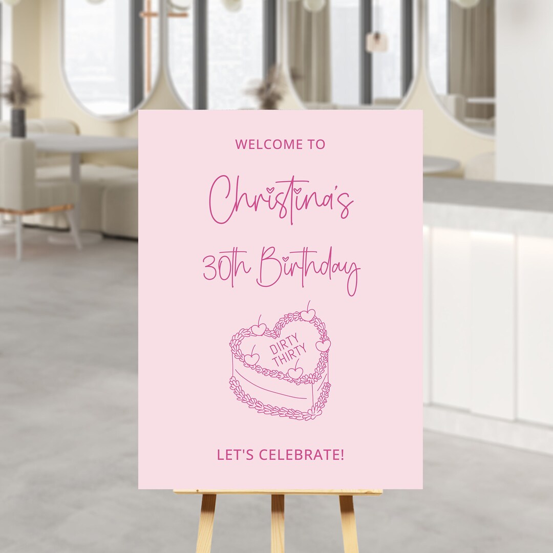 30TH Welcome Sign Pink, Pink Birthday Sign for Girl, Editable Pink ...