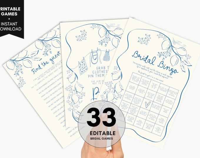 Handwritten Italian Bridal Shower Games Bundle Template, Lemon Theme ...