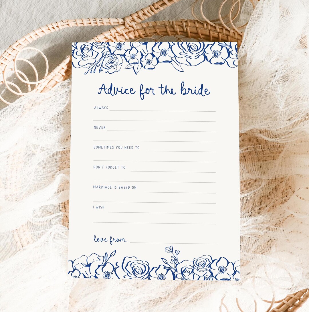 Advice for the Bride Cards Template, Flower Bridal Shower Games, Bridal ...