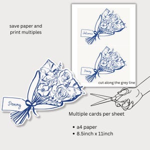 Flower Place Cards Template, Whimsical Placecard, Flower Bouquet Place ...