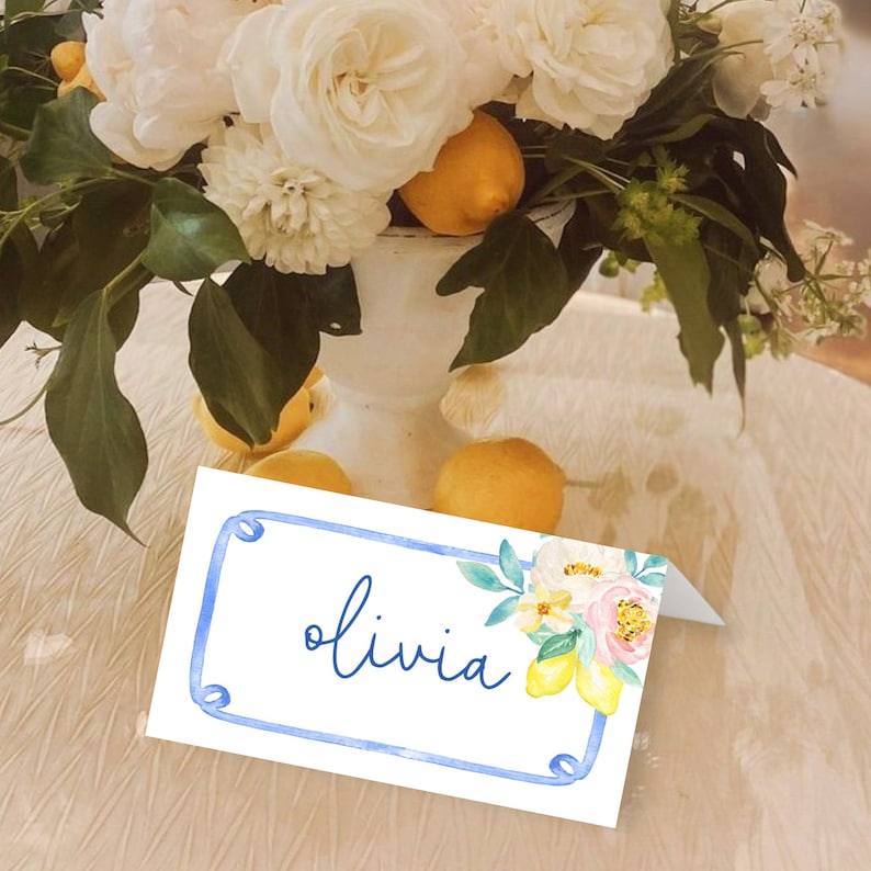 Lemon Placecard Template, Instant Download Editable Modern Name Card ...