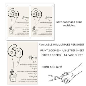 60th Birthday Menu Template Printable, Hand Drawn Dinner Menu for 60th ...