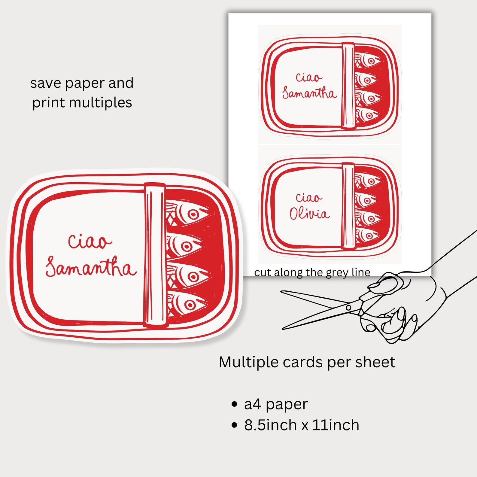 Italian Party Sardine Place Cards Template, Sardine Fish Place Card ...
