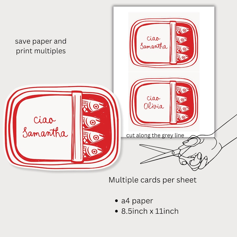 Italian Party Sardine Place Cards Template, Sardine Fish Place Card ...