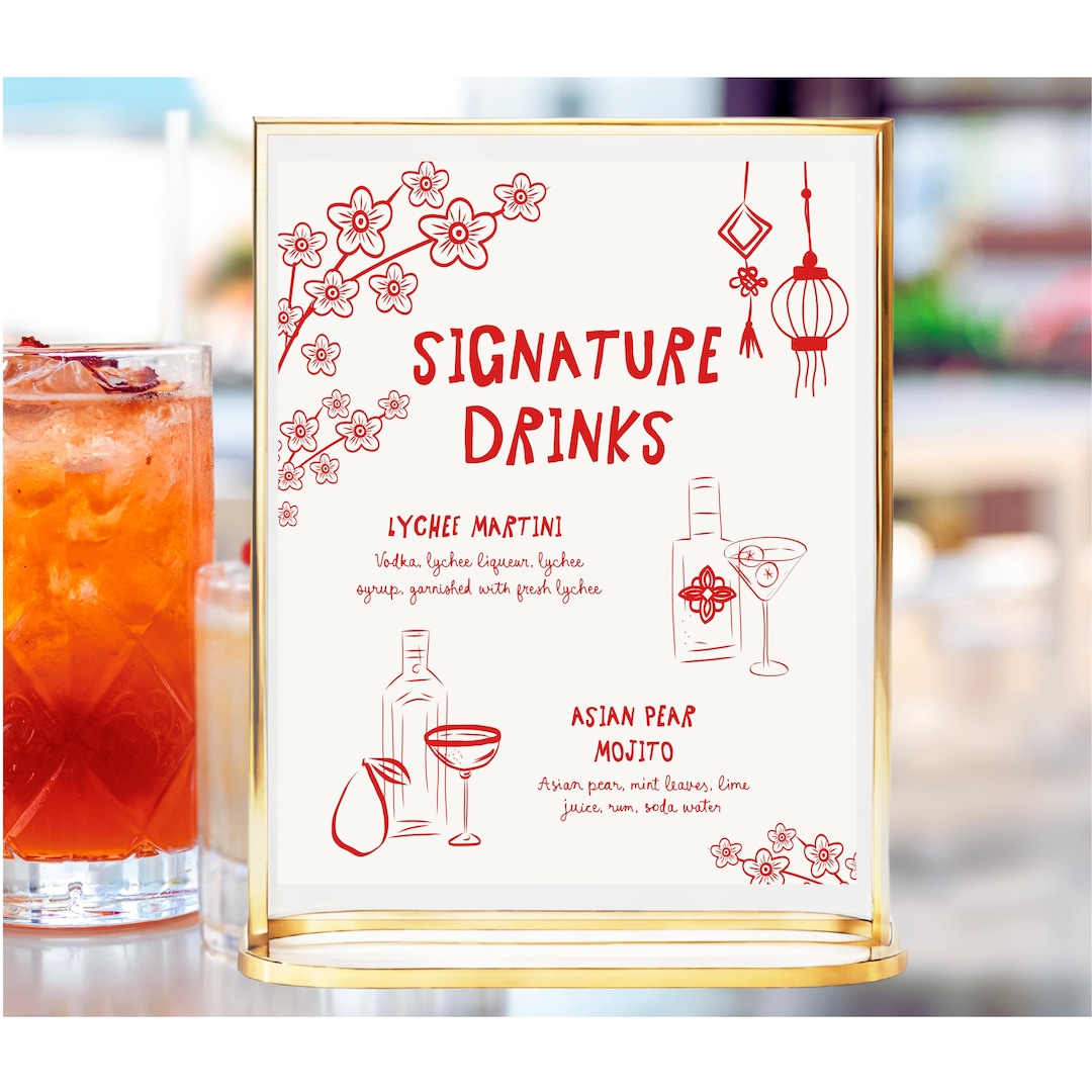 Chinese New Year Drink Bar Menu Template Printable, Hand Drawn Line Art ...
