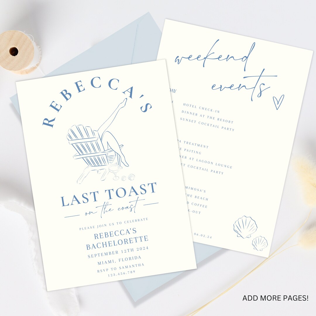 Coastal Last Toast on the Coast, 30A Bachelorette Invitation and ...