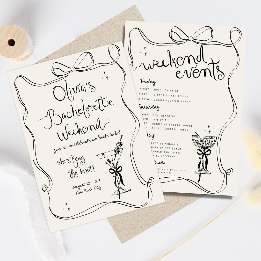 Hand Drawn Bachelorette Weekend Invitation, Hens Weekend Wavy Invite ...