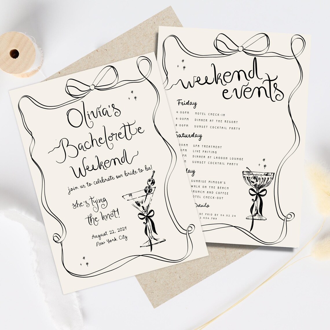Hand Drawn Bachelorette Weekend Invitation, Hens Weekend Wavy Invite ...