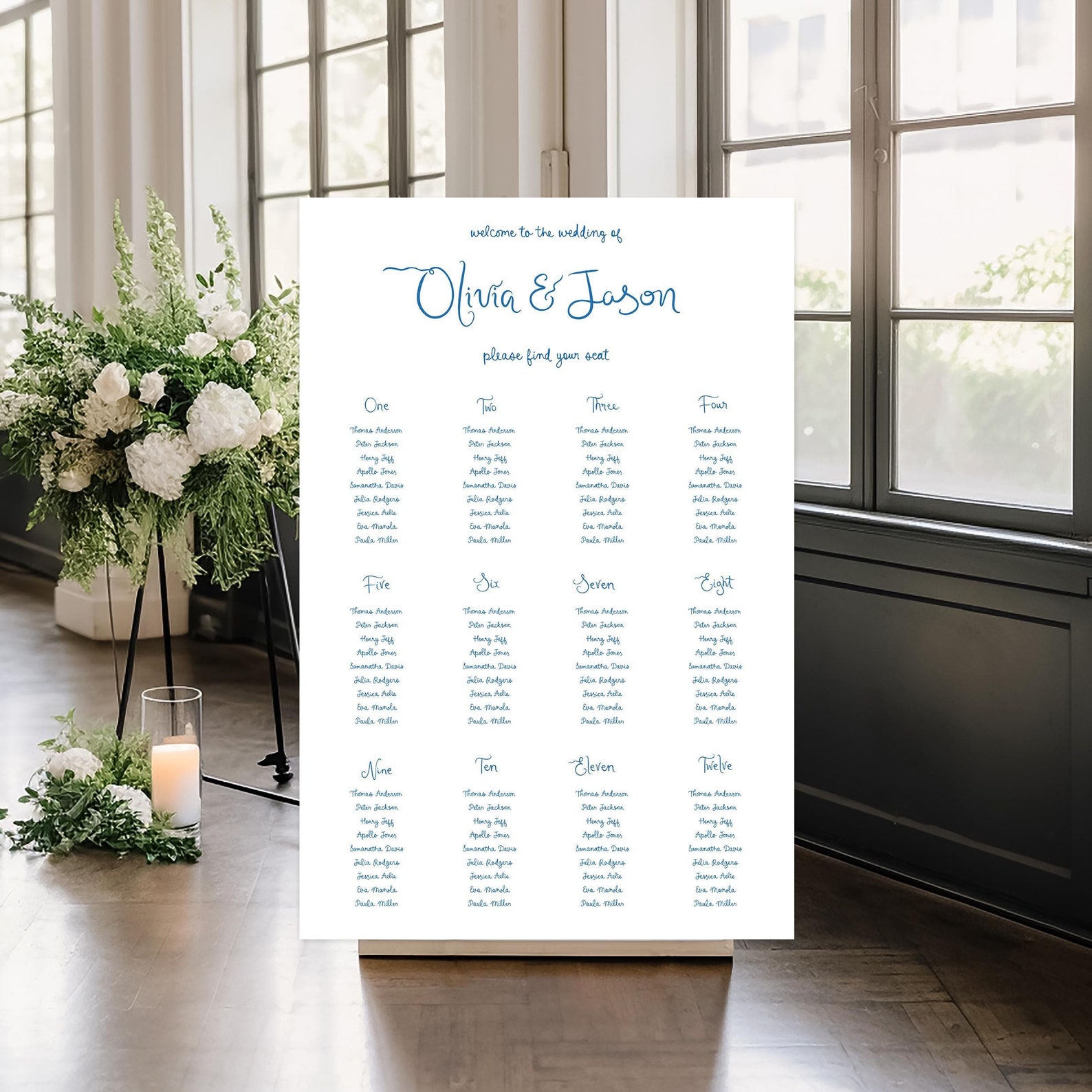 Blue Whimsical Wedding Seating Plan Template, Hand Drawn Seating Chart ...