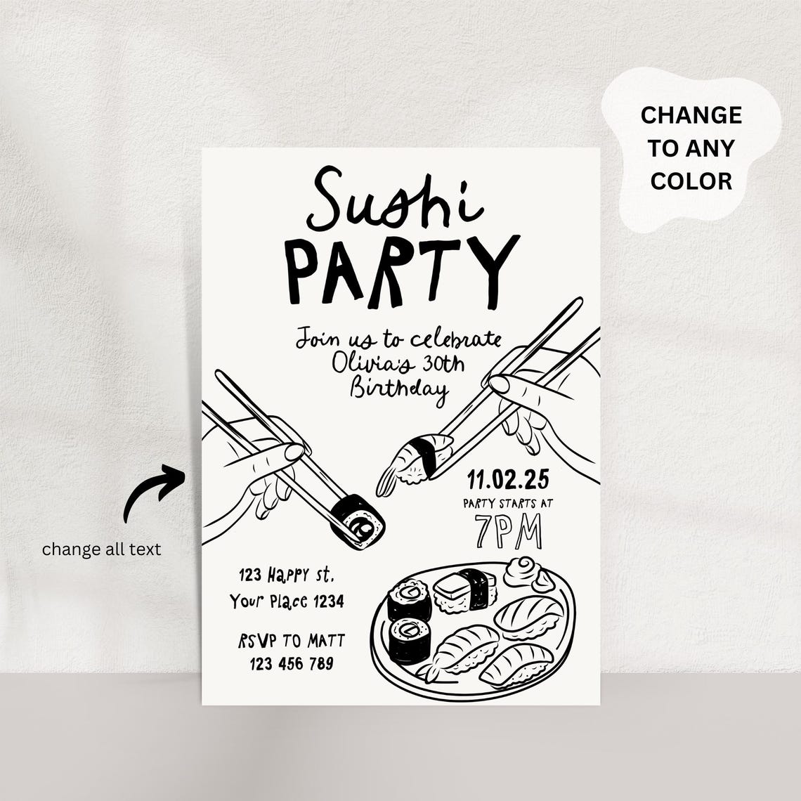 Sushi Party Invitation, Sushi 30th Birthday Invitation Template ...