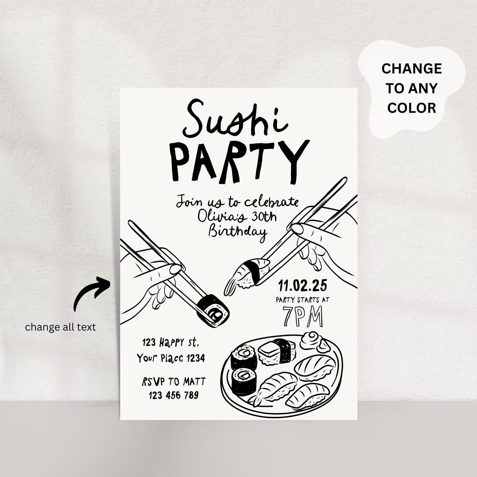 Sushi Party Invitation, Sushi 30th Birthday Invitation Template ...