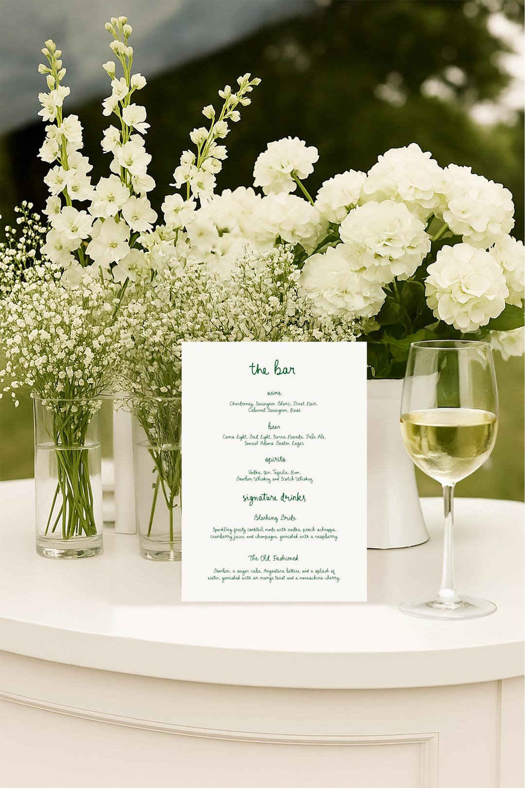 Editable Bar Menu Template | Wedding Drinks Menu Sign | Minimal Green ...