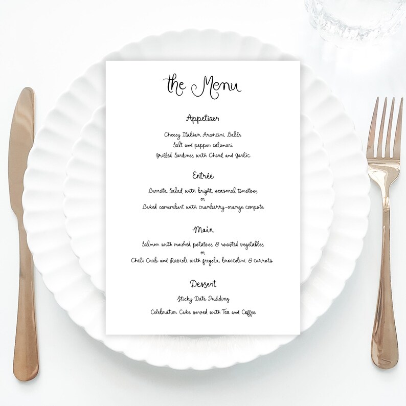 Whimsical Wedding Menu Template Printable, Handwritten Wedding Party ...