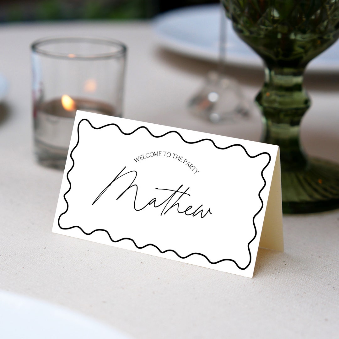 Whimsical Place Cards Template, Engagement Place Card, Wave Place Card ...