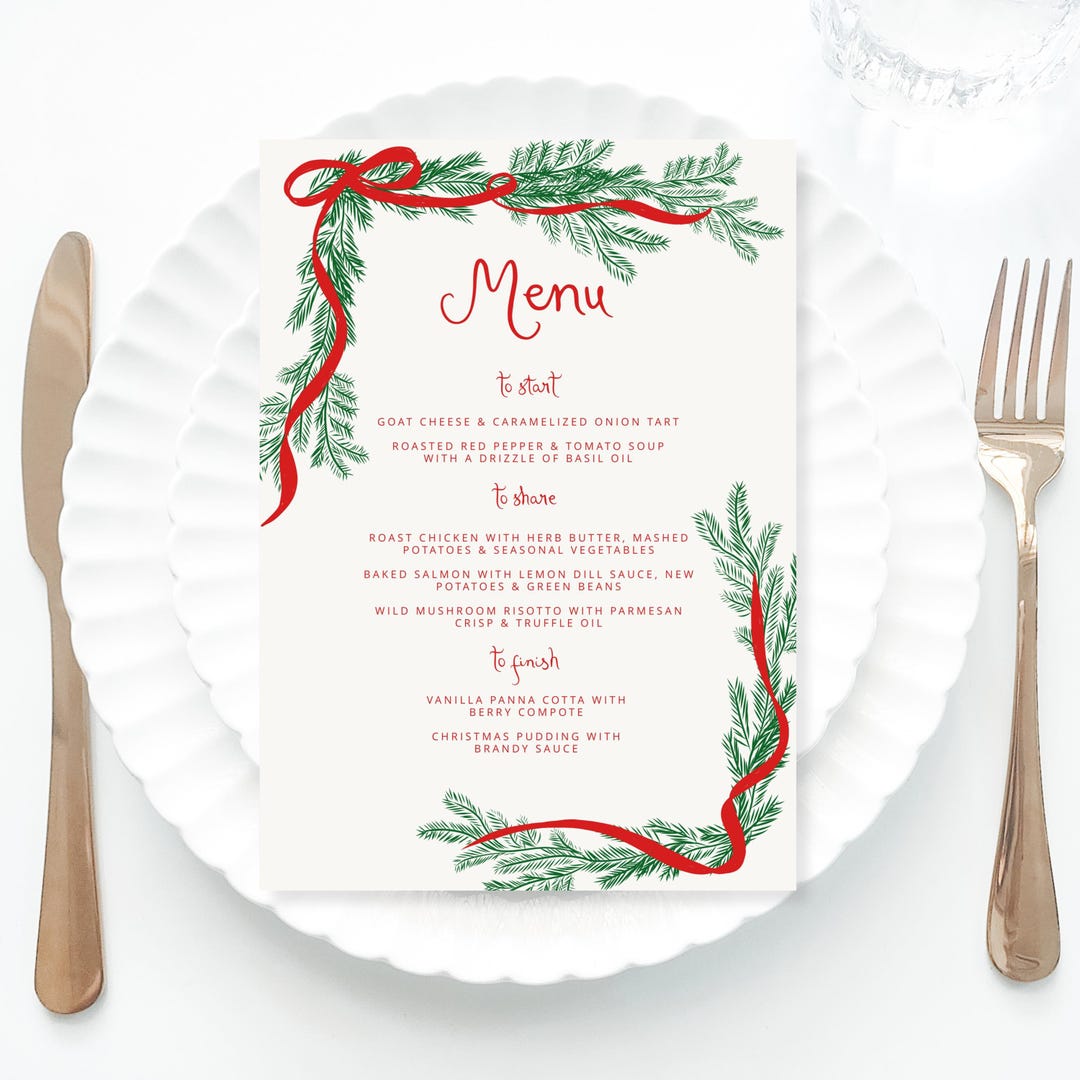 Christmas Menu Template Printable, Hand Drawn Line Art Christmas Food ...