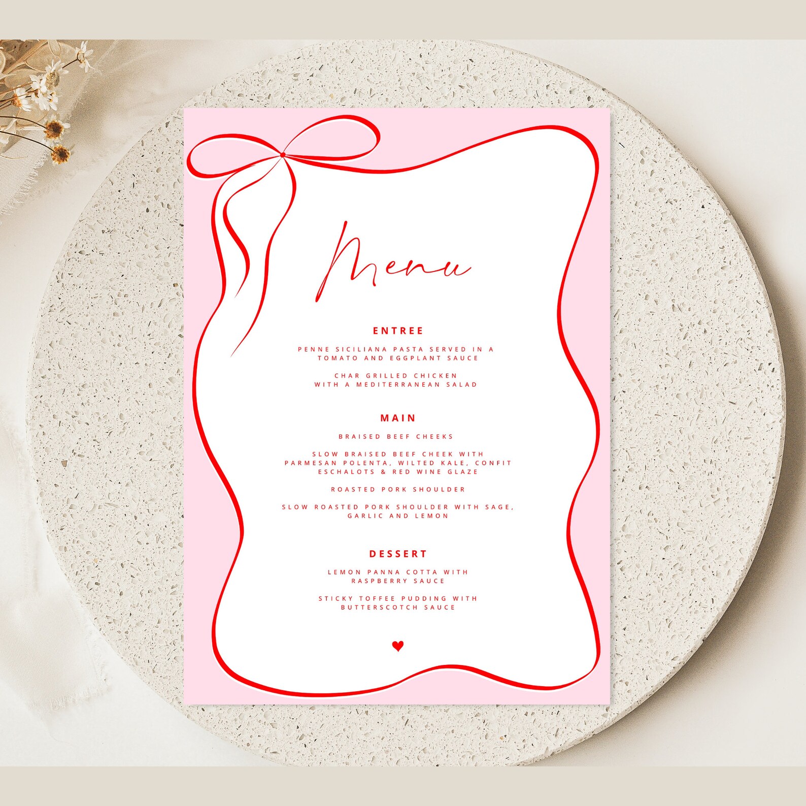 Pink Bridal Shower Menu Table Decor, Red Pink Bridal Shower Menu, Hens ...