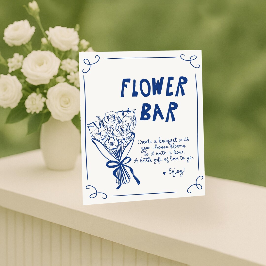 Flower Bar Sign, Whimsical Bridal Wildflower Bouquet Bar Print Template ...
