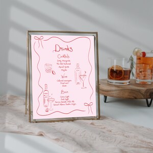 Pink Drink Bar Menu Template Printable, Hand Drawn Line Art Illustrated ...