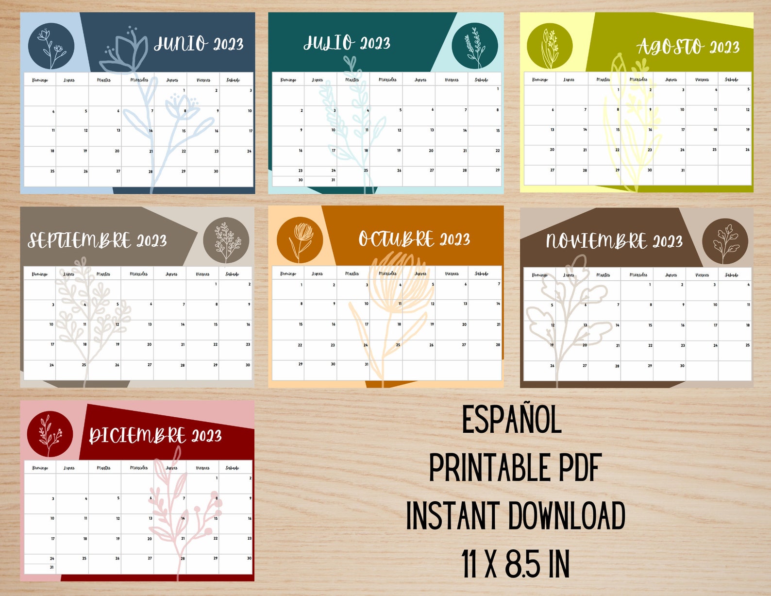 SPANISH 2023 Colorful Minimal Plant Calendar Digital - Etsy