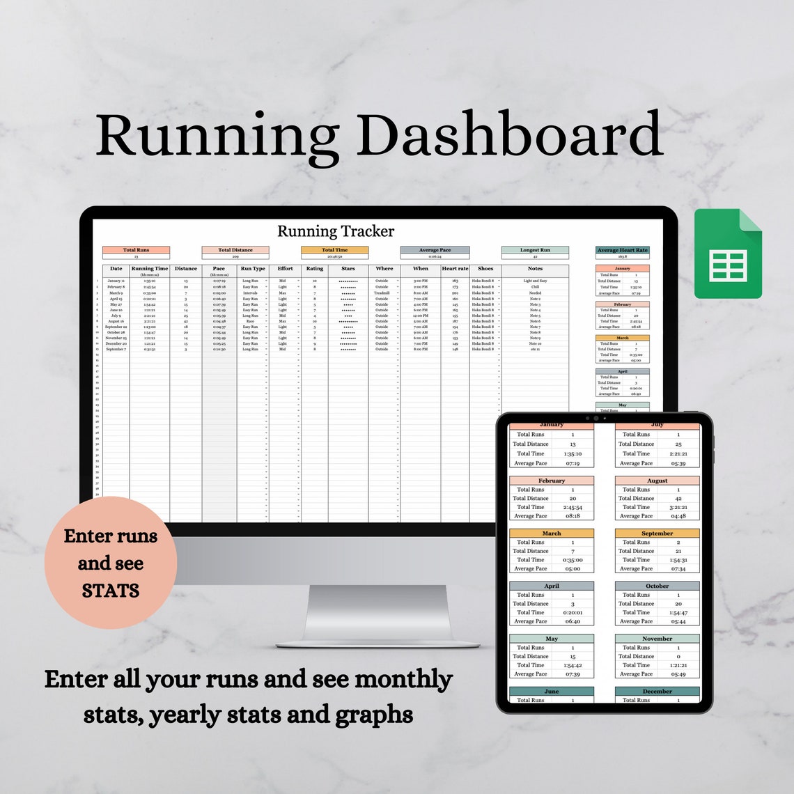 2025 Running Tracker | Running Spreadsheet | Google Sheets | Running ...