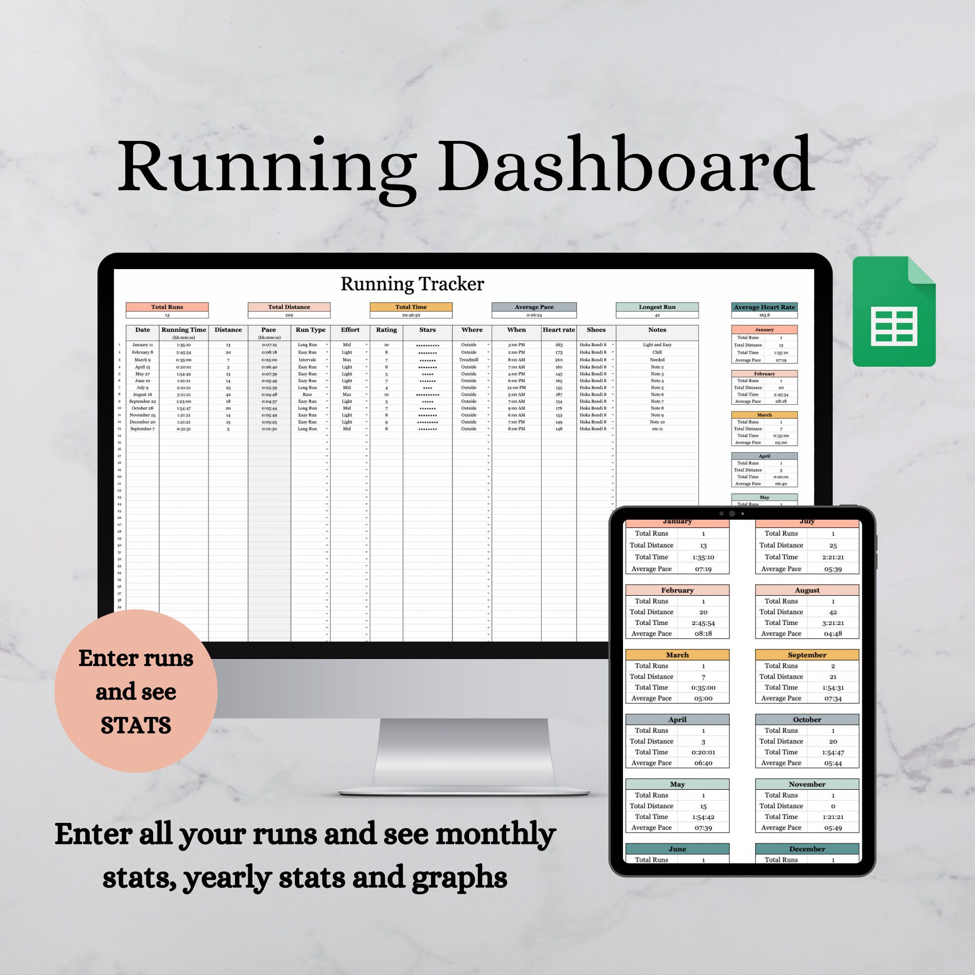2024 Running Tracker Running Spreadsheet Google Sheets Running Planner Exercise Planner Running ...