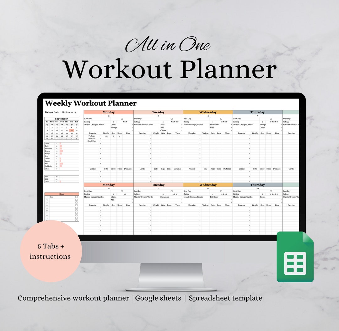 2024 Fitness Planner Workout Planner Fitness Tracker Google Spreadsheet ...