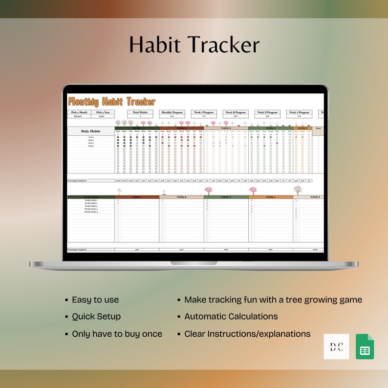 Habit Tracker Spreadsheet Google Sheets Daily Habit Planner Weekly ...