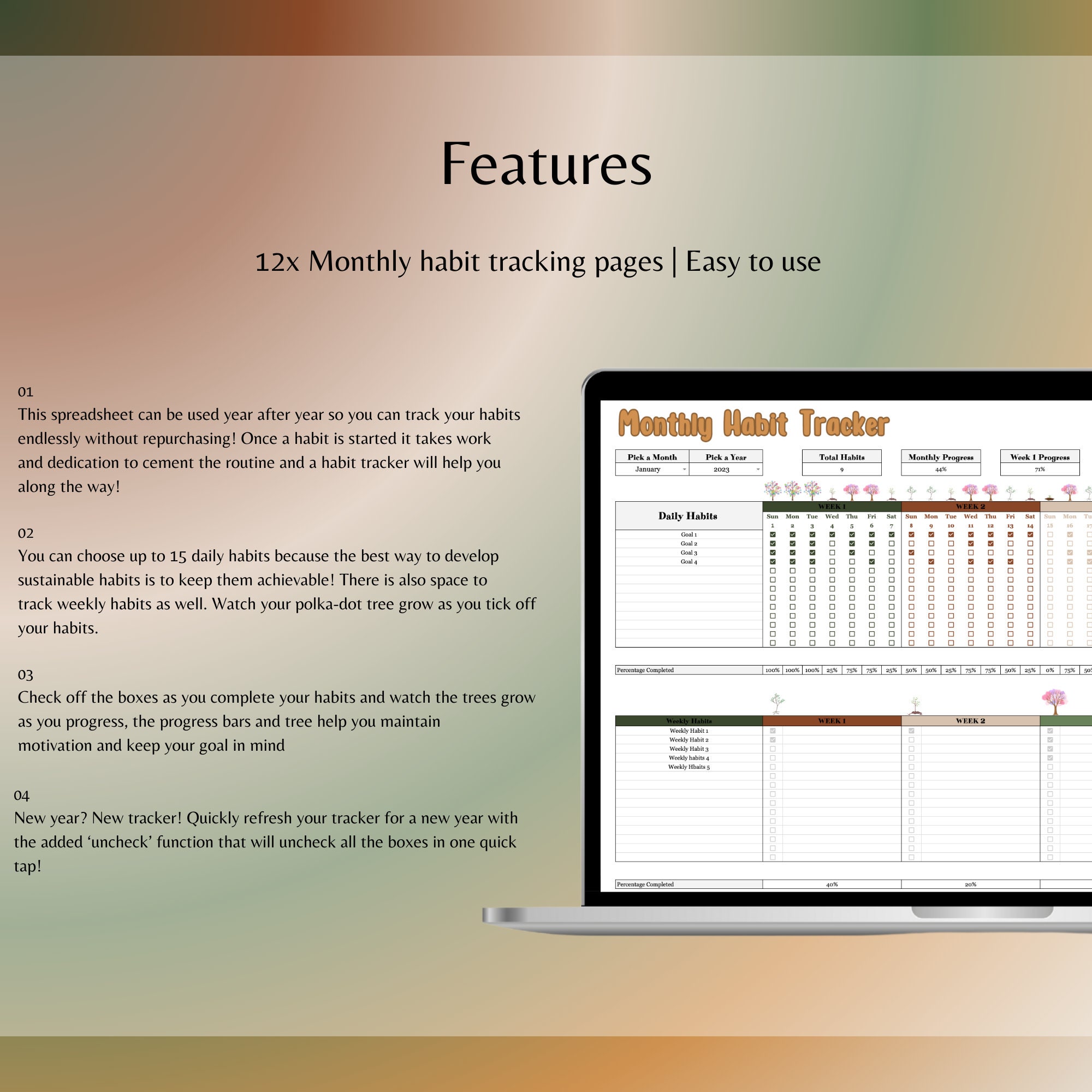 Habit Tracker Spreadsheet Google Sheets Daily Habit Planner Weekly ...