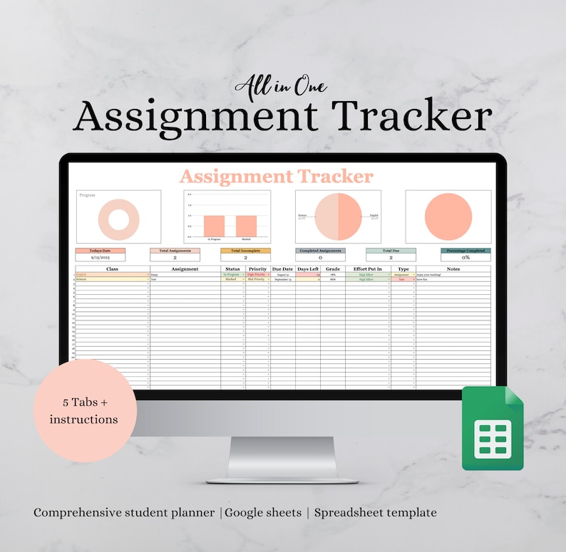 2024 Assignment Tracker Spreadsheet Student Planner Academic Planner ...