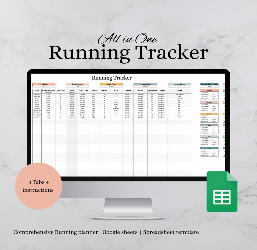 2024 Running Tracker Running Spreadsheet Google Sheets Running Planner Exercise Planner Running ...