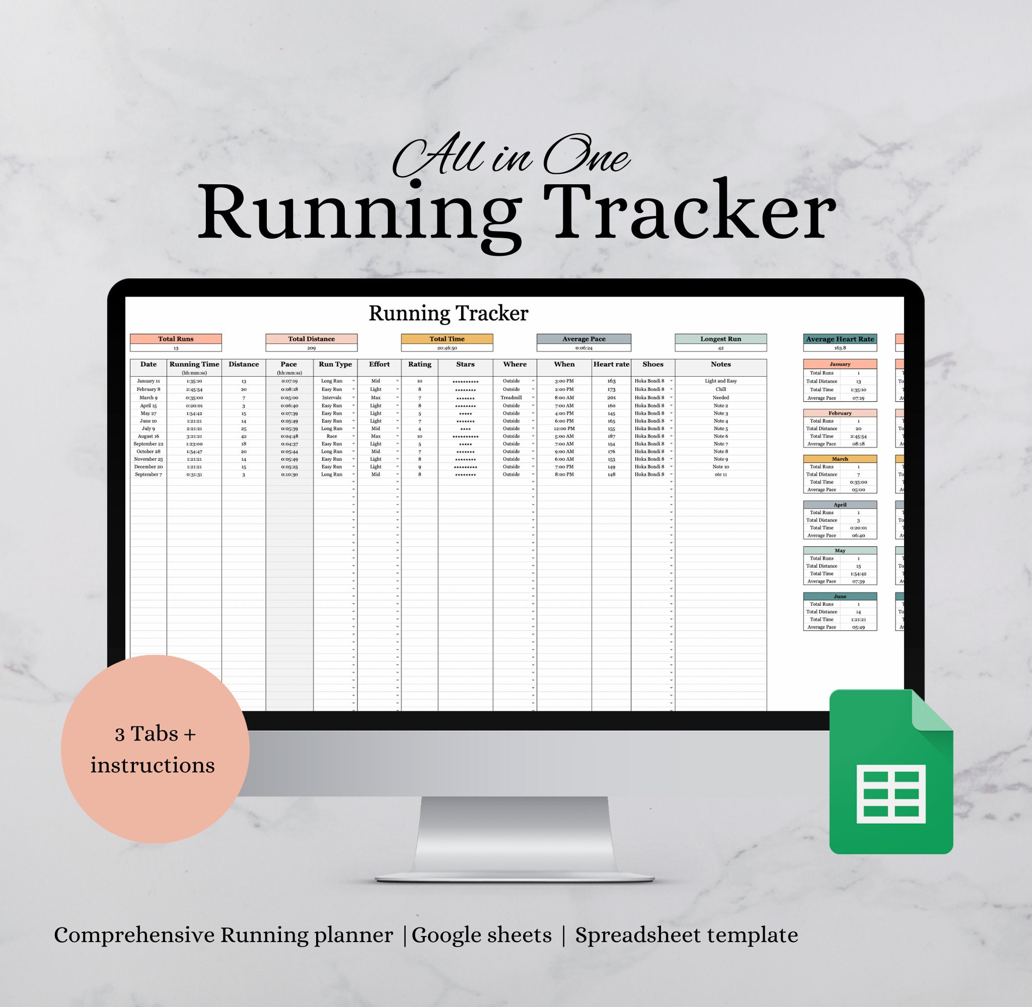 2024 Running Tracker Running Spreadsheet Google Sheets Running Planner ...