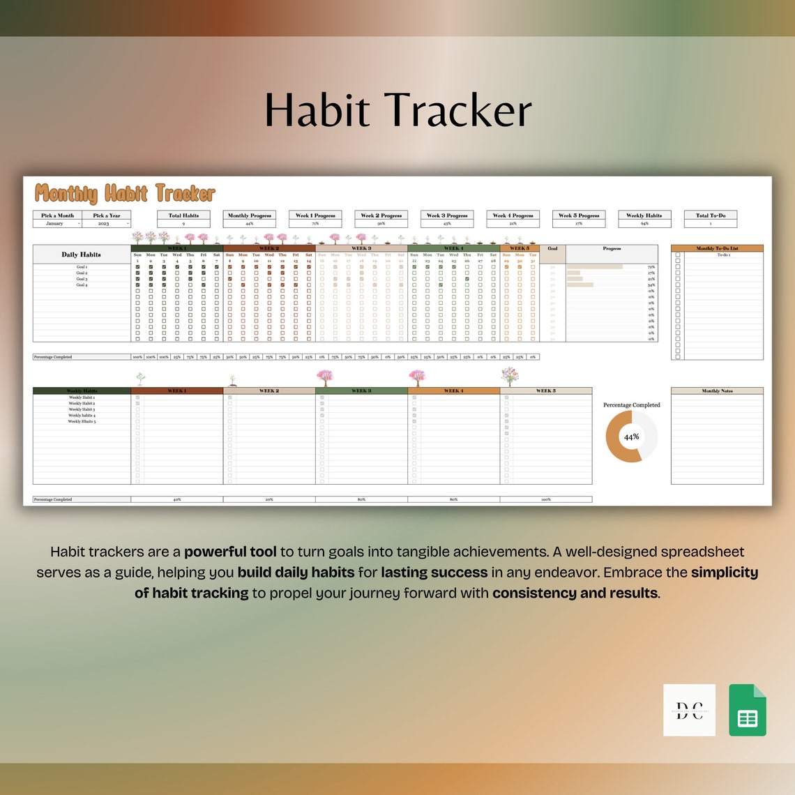 Habit Tracker Spreadsheet Google Sheets Daily Habit Planner Weekly ...
