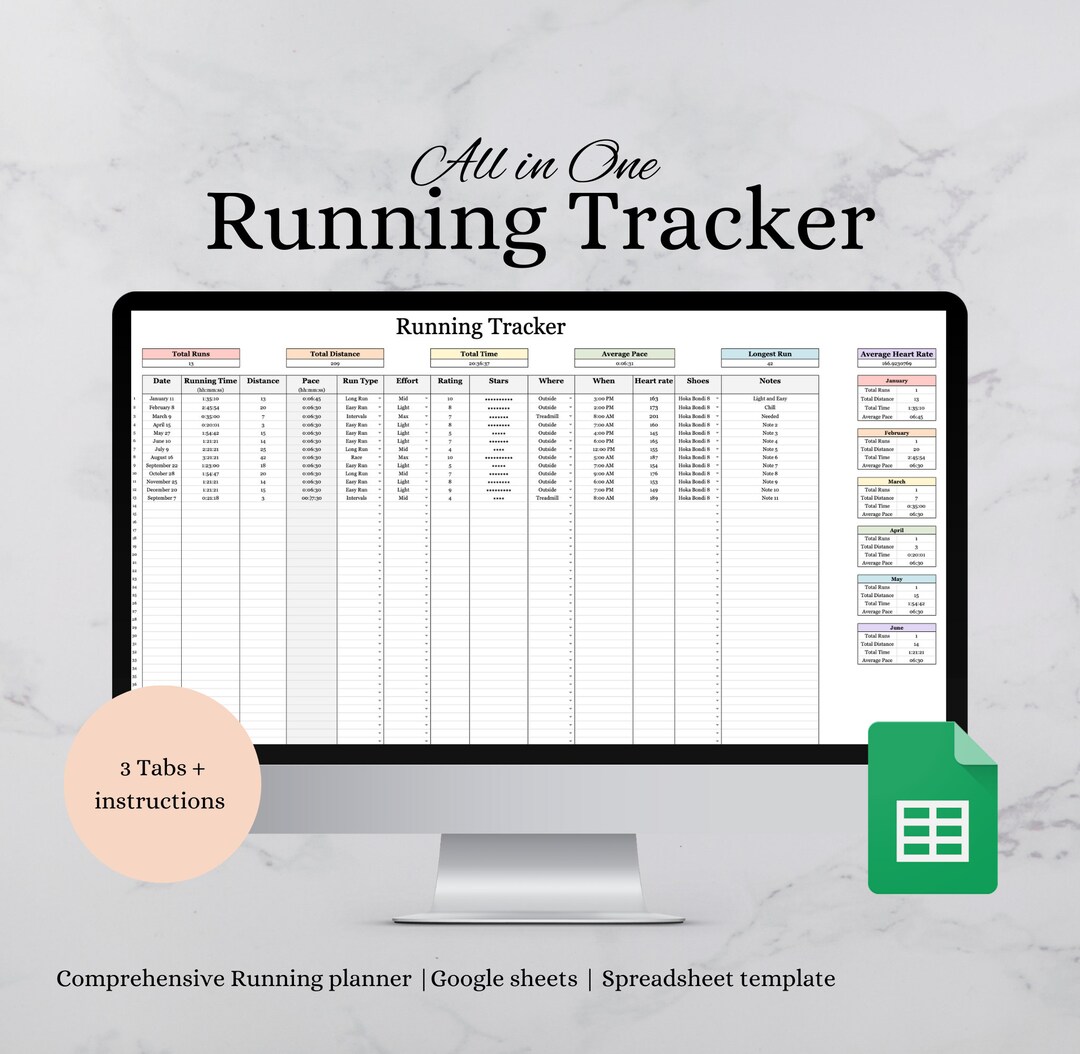 2024 Running Tracker Running Spreadsheet Google Sheets Running Planner Exercise Planner Running ...