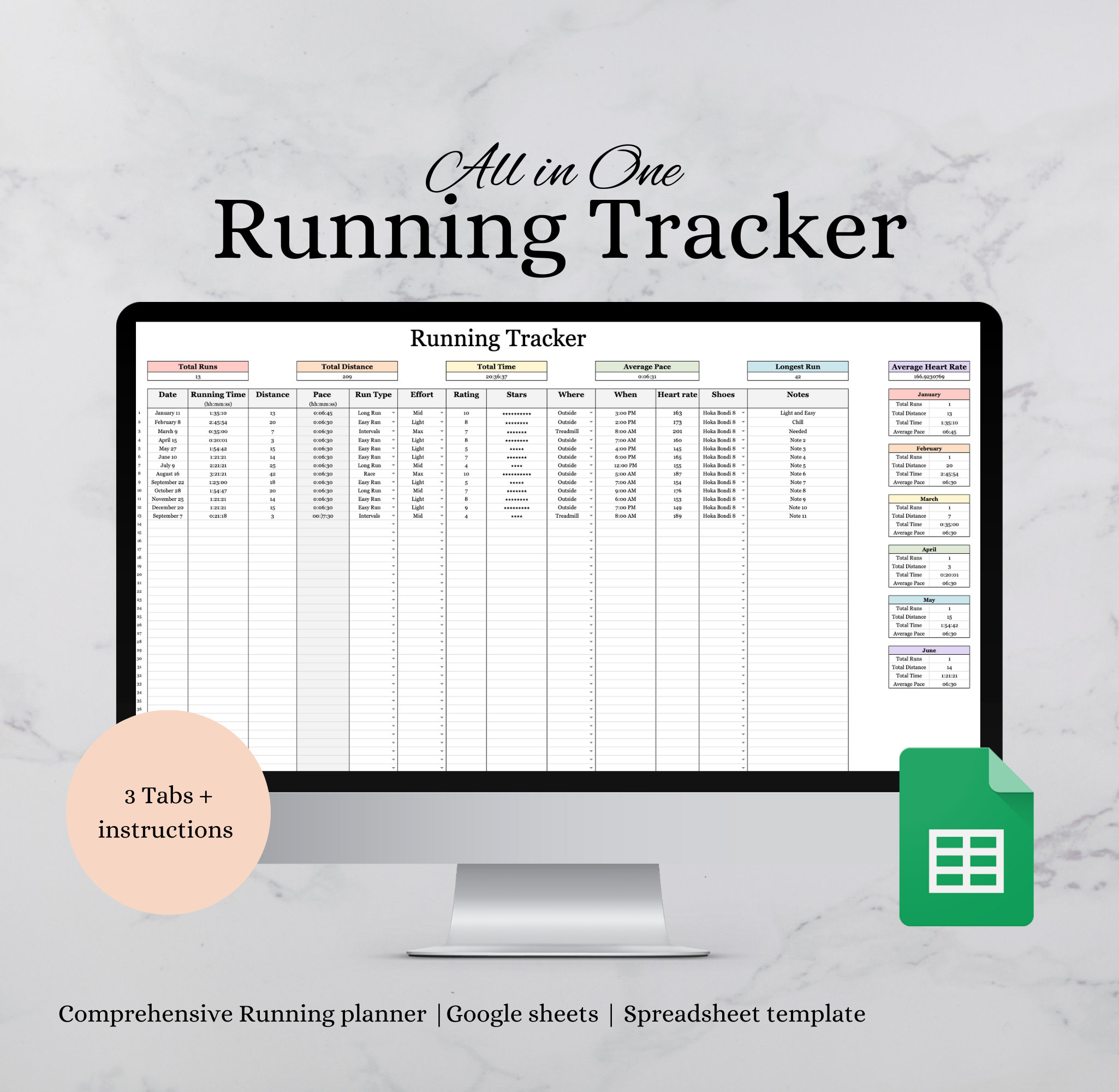 2024 Running Tracker Running Spreadsheet Google Sheets Running Planner ...